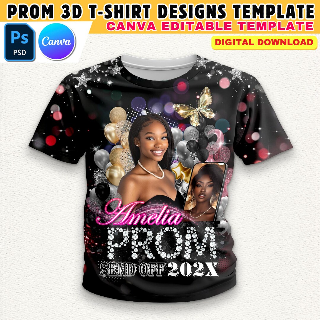 Prom 3D Shirt Design, Black & Silver T-shirt Design Template, 32x27 ...