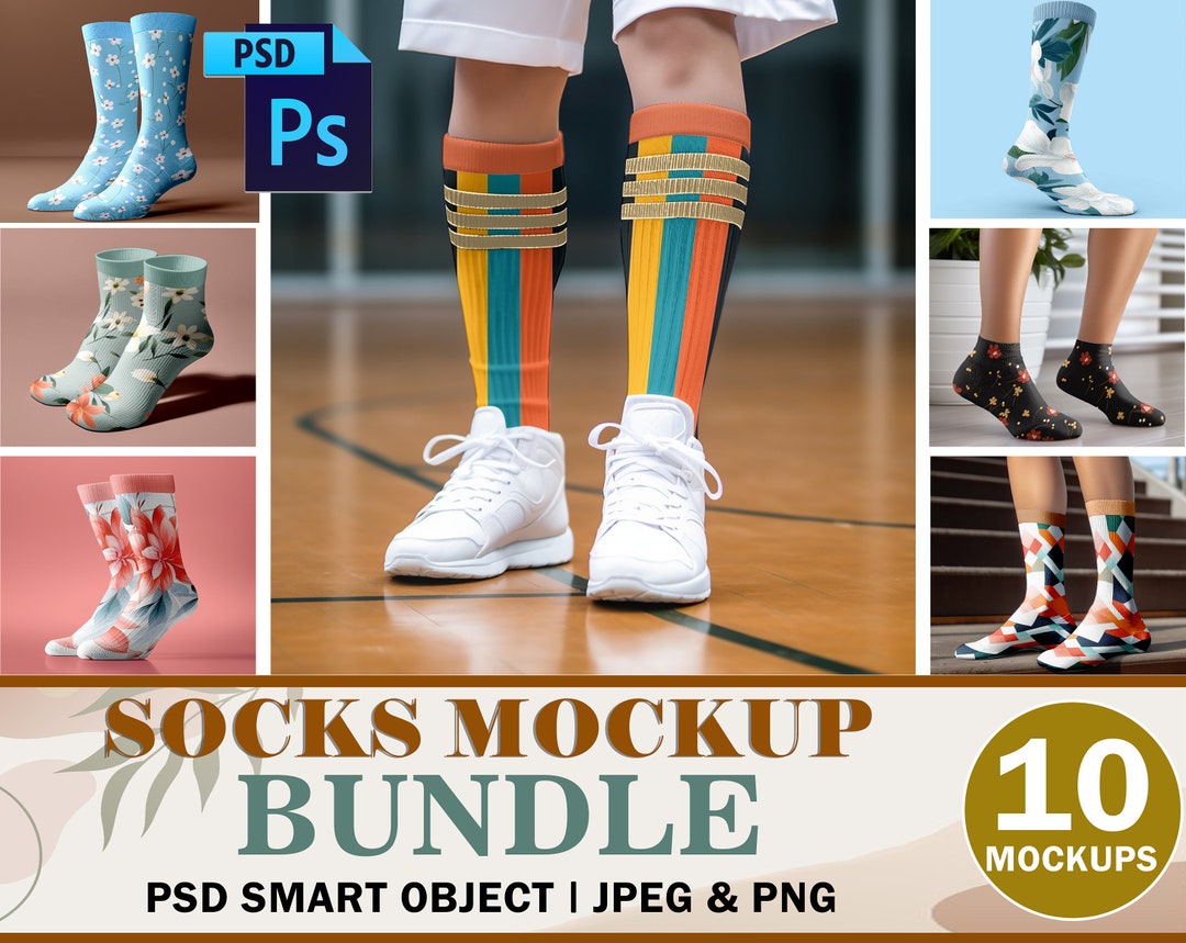 10-pack Socks Mockup for Dye Sublimation: Featuring Ankle, Sports, and ...