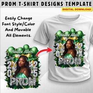 Prom Shirt Design, Green and Silver DTF T-shirt Design Template, 16x20 ...