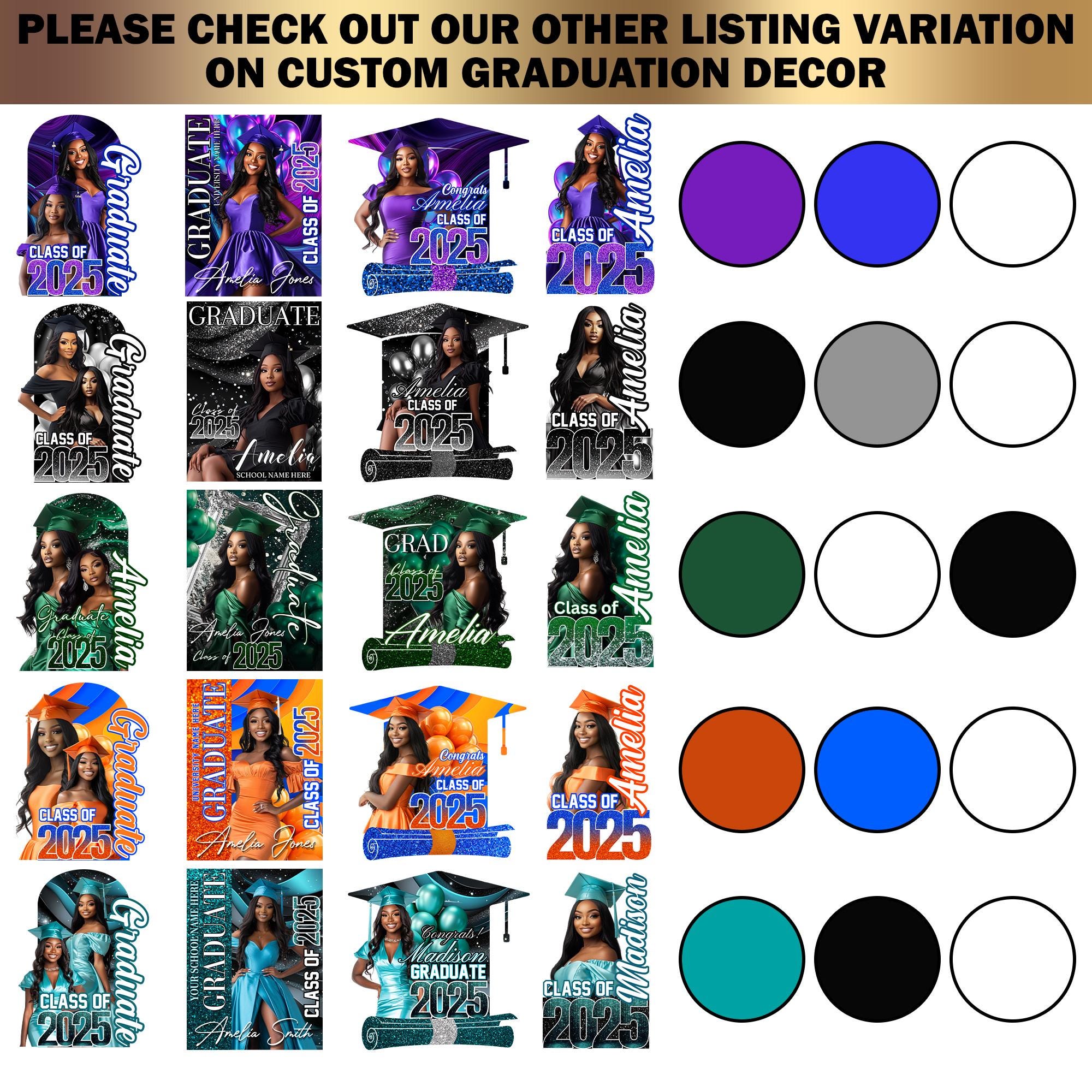 Custom Graduation Decor Canva Template Bundle, Name Cutout, Black Grad ...