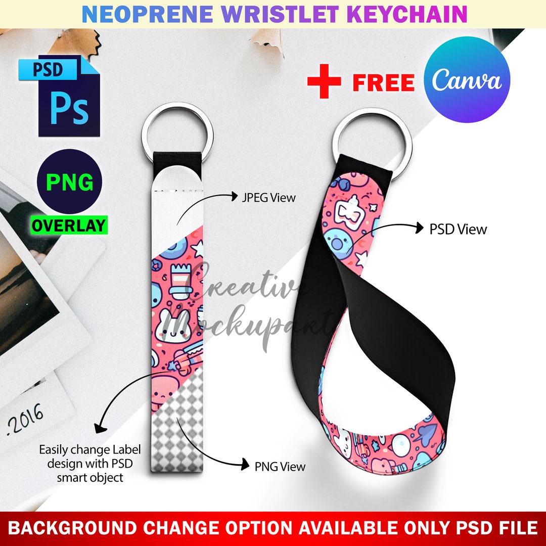 Dye Sublimation Neoprene Wristlet Keychain Mockup, Keychain Wristlet ...