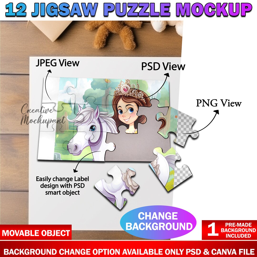 Dye Sublimation 12 Piece Puzzle Mockup, Jigsaw Puzzle Template, Insert ...