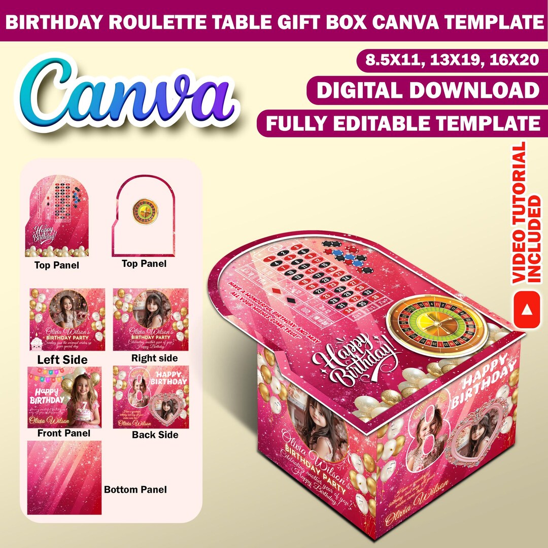 DIY Birthday Roulette Gift Box Canva Design Template, Foam Board Basket ...