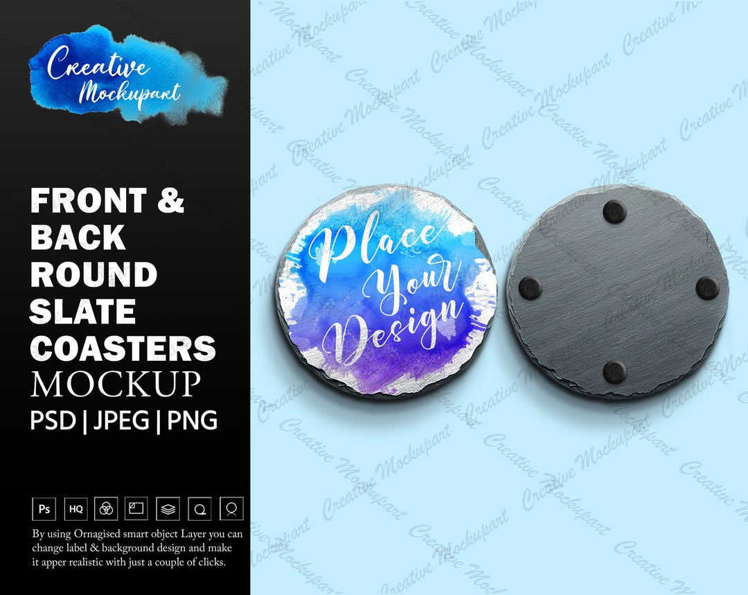 Dye Sublimation Round Slate Coasters Mockup | Change Background, Add ...