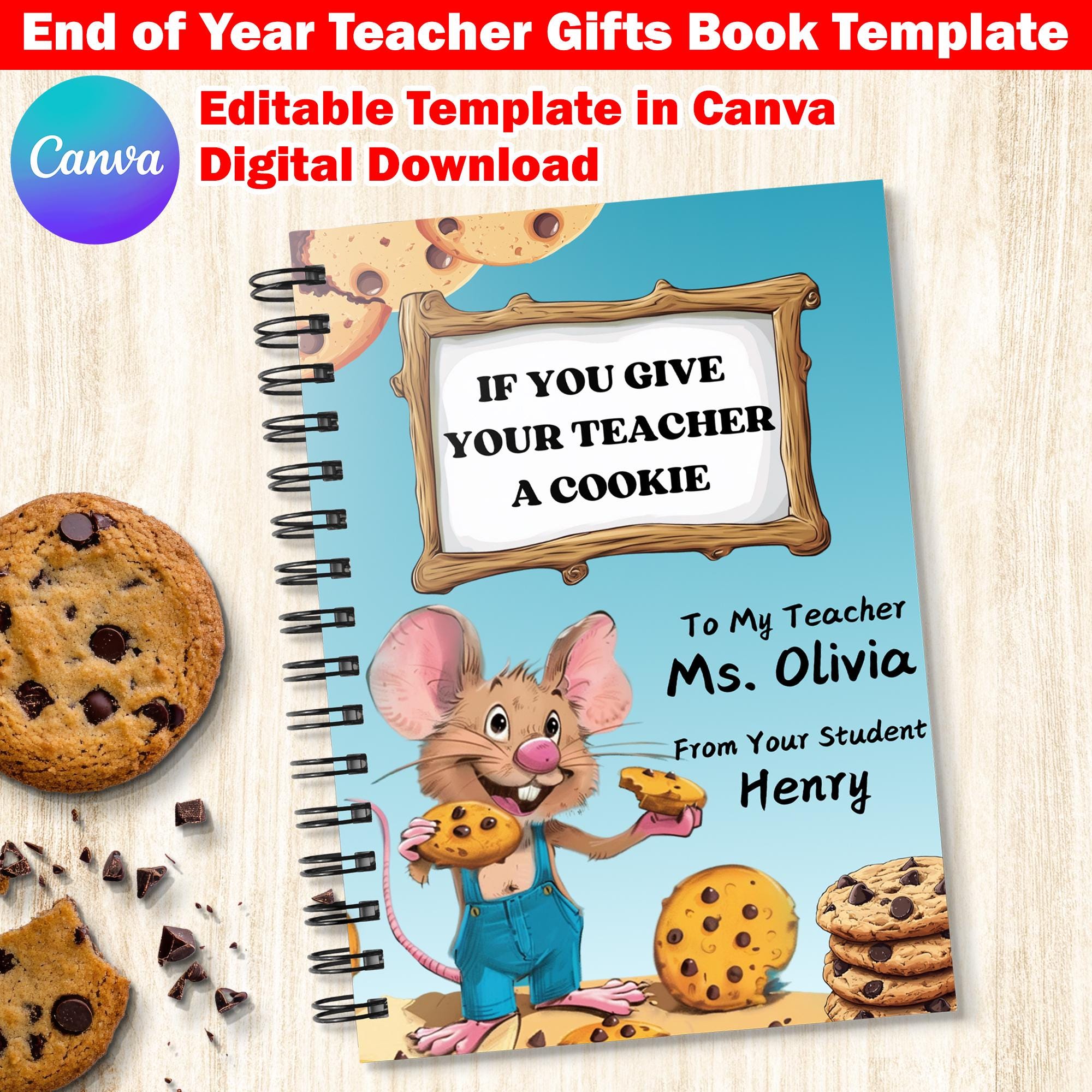 Canva Editable If You Give a Teacher a Cookie Gift Book Template ...