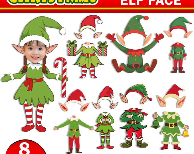 Christmas Add Your Own Photo Face, DIY Elf Yourself PNG Bundle, Elf ...