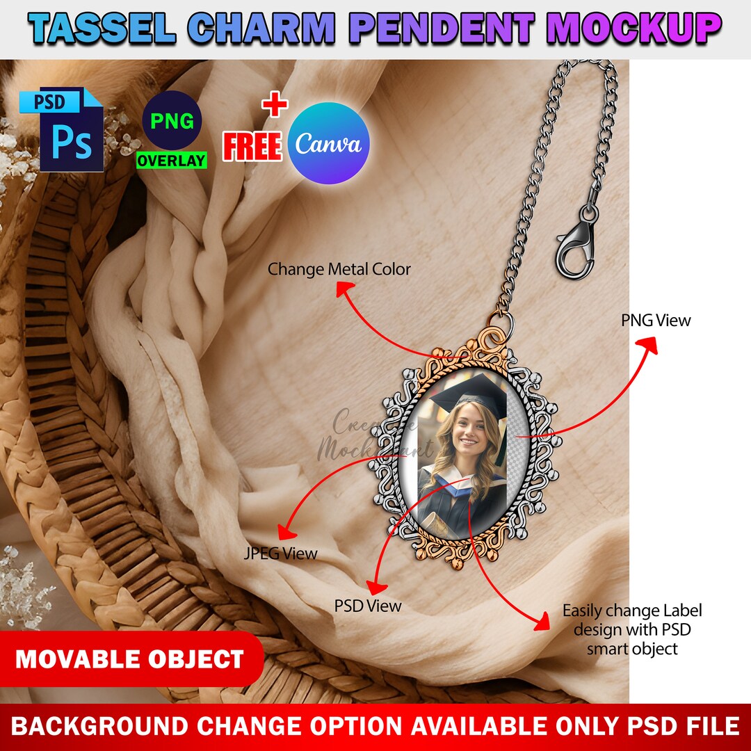 Dye Sublimation Canva Graduation Tassel Charm Pendent Mockup ...