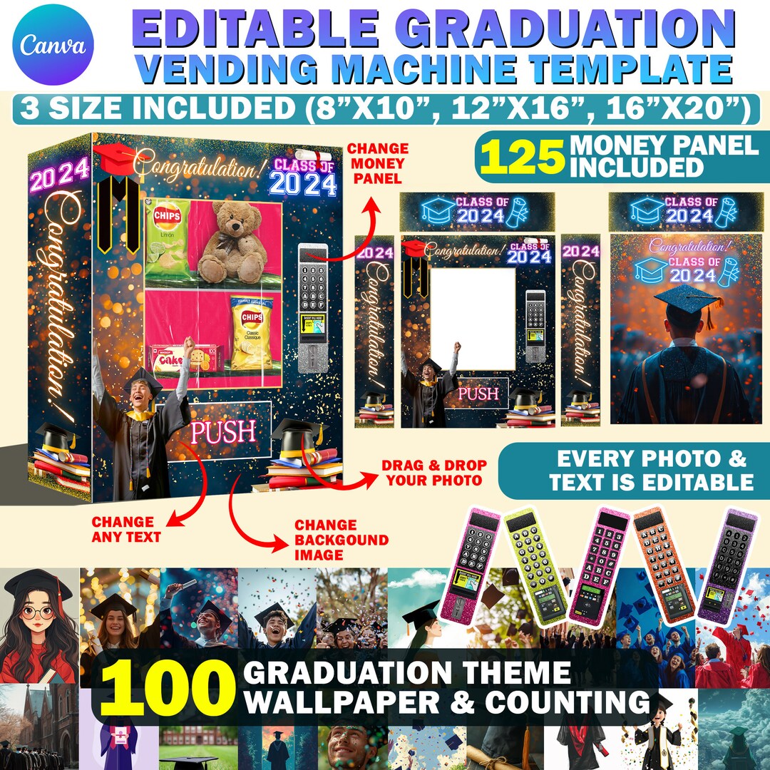 Canva Graduation Vending Machine Template, Editable 2024 Graduation ...
