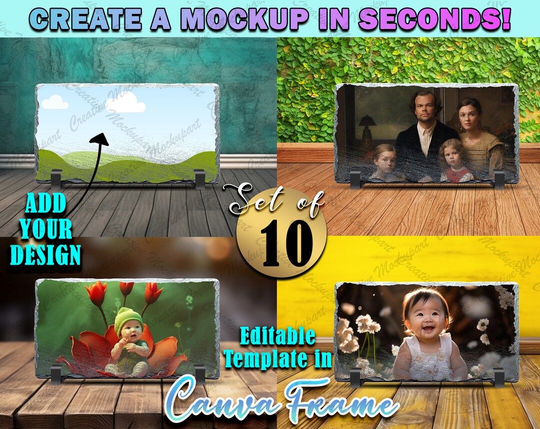 Canva Frame 4.68 X 8.58 Rectangle Slate Mockup for Dye Sublimation | 10 ...
