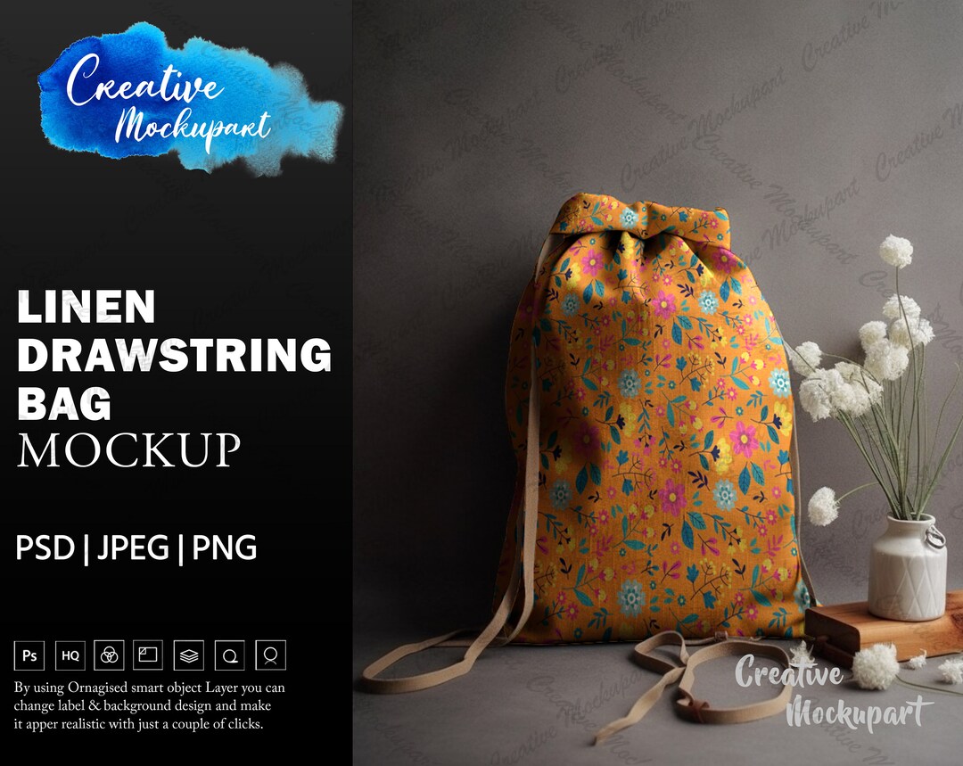Linen Drawstring Bag Mockup | DYE Sublimation| Stock Photography ...