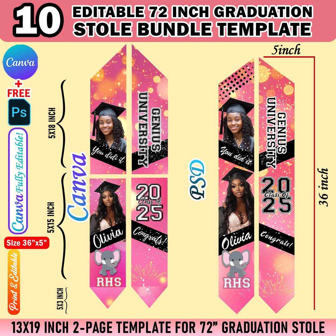 Graduation Stole Sash, Graduation Stole Pink & Gold or Change to Any ...