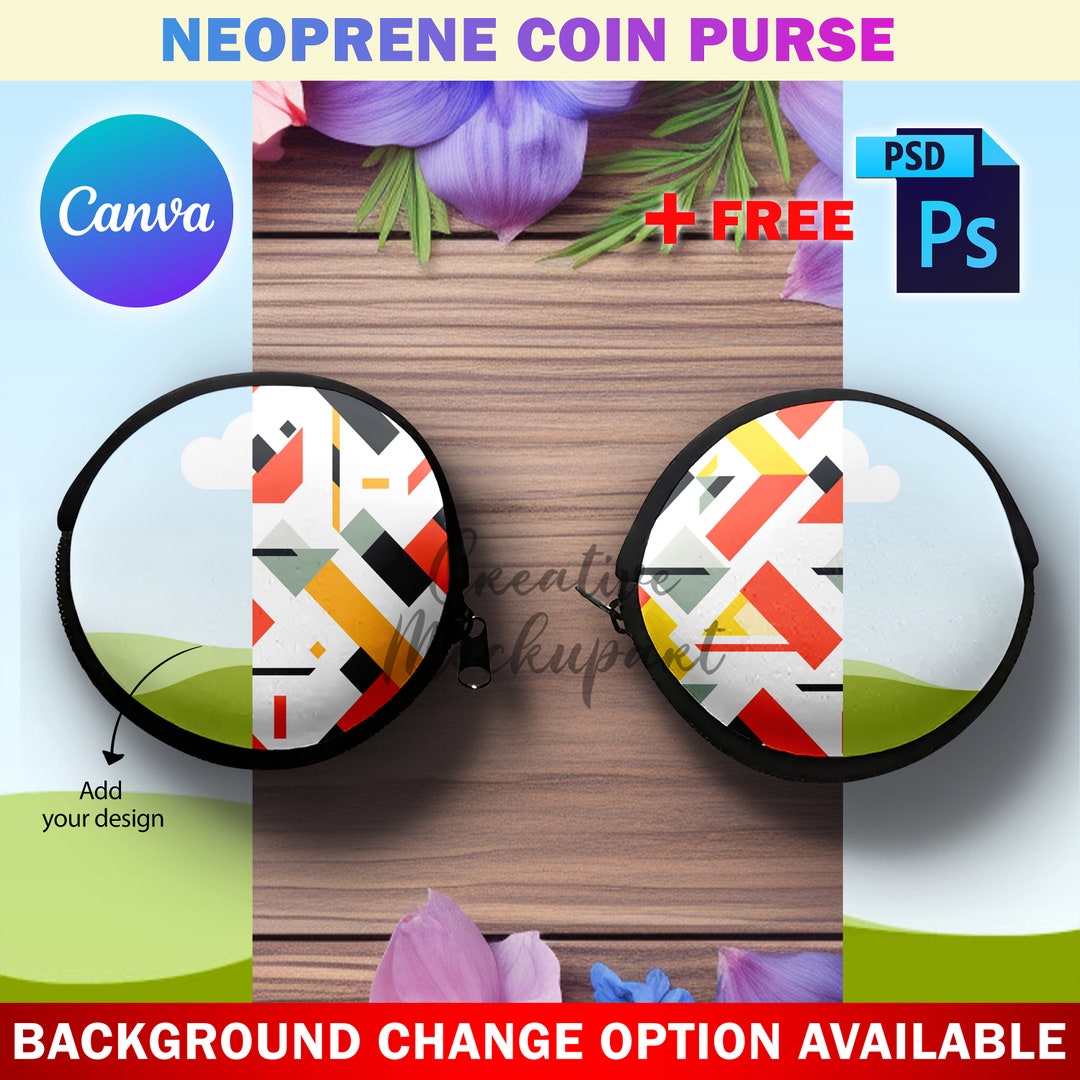 Canva Neoprene Coin Purse Mockup, Dye Sublimation Small Coin Pouch ...