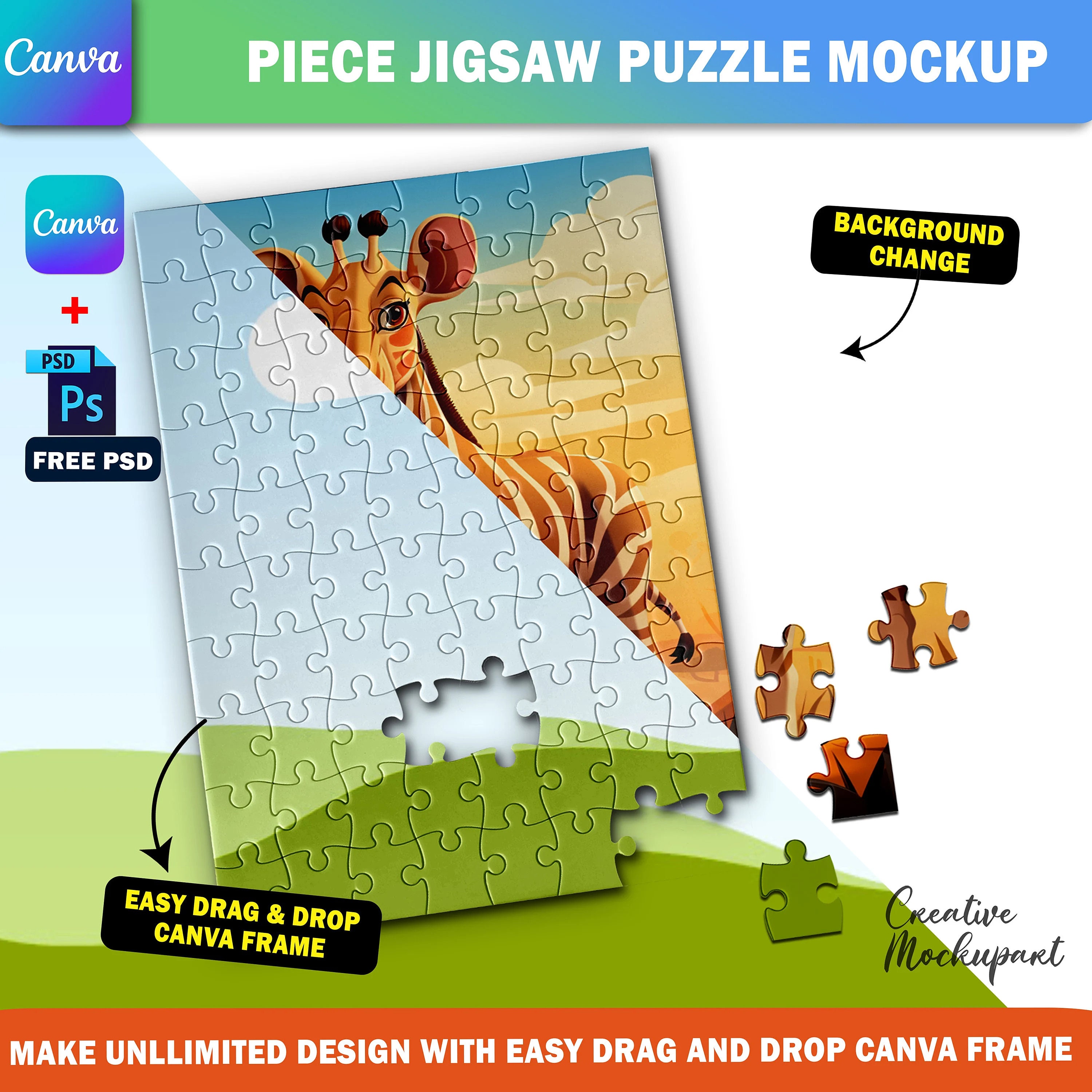 Canva Sublimation Puzzle Mockup, Jigsaw Puzzle Template, Insert Your ...