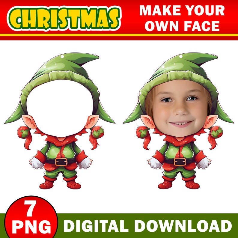 7 Christmas Add Your Own Photo Picture PNG Bundle, Santa Elf Reindeer ...