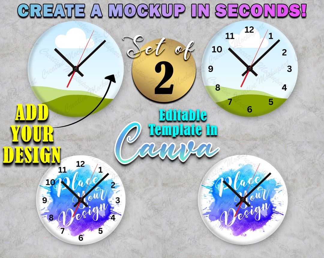 Canva Frame Dye Sublimation Round Glass Clock Mockup | Clock Canva ...