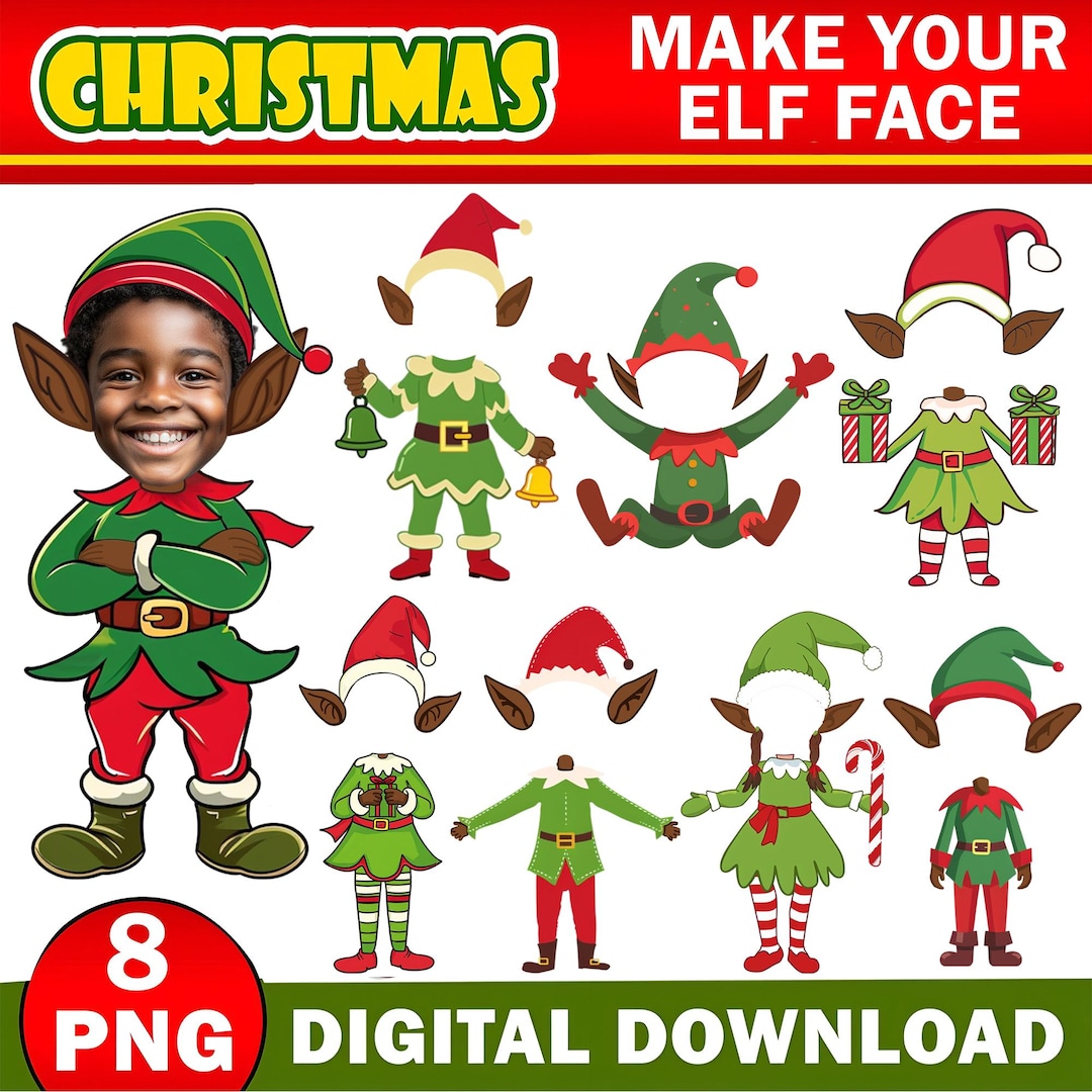 Afro American DIY Elf Yourself PNG Bundle, Christmas Add Your Own Photo ...