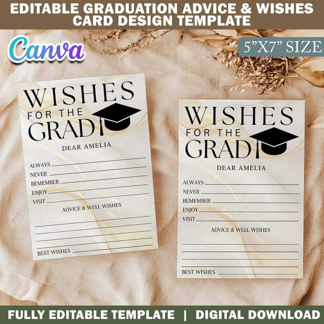 Printable Graduation Advice & Wishes Card Design Template, Editable ...