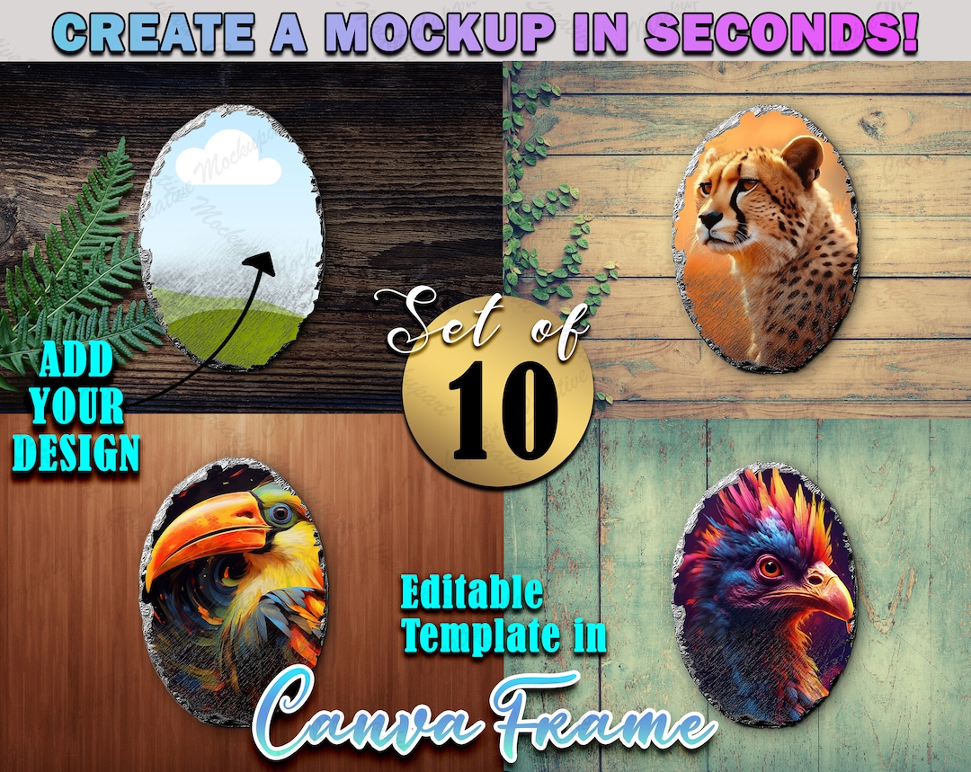 Dye Sublimation Large Oval Slate Canva Frame Mockup Template | Change ...