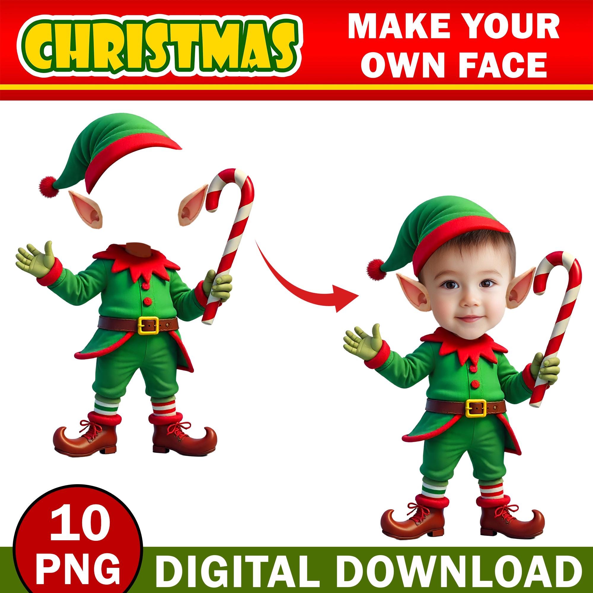 10x Christmas Add Your Own Photo Face, DIY Elf Yourself PNG Bundle, Elf ...