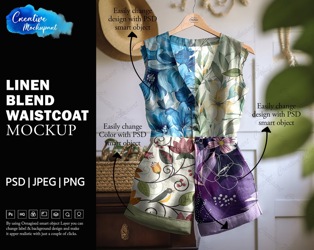 Linen Blend Waistcoat With Shorts Mockup | Styled Clothing Product ...