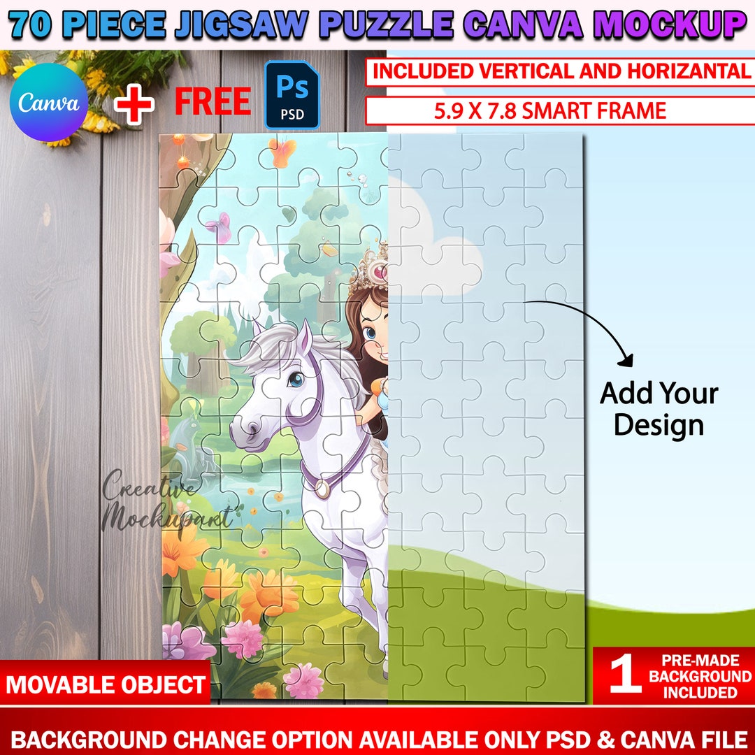 Canva 70 Piece Puzzle Mockup, Jigsaw Puzzle Template for Sublimation ...