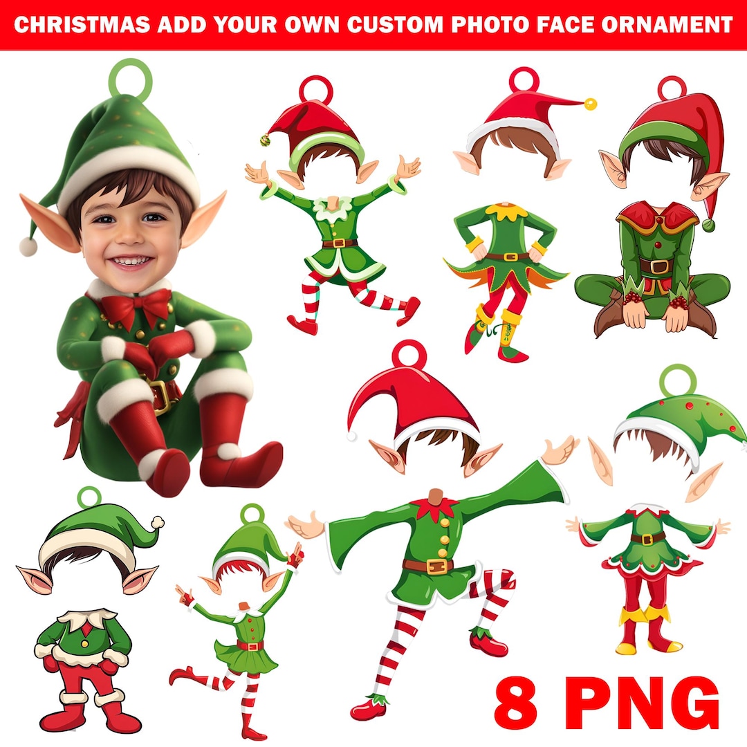 DIY Add Your Own Custom Photo Face Ornament, Christmas Elf Yourself PNG ...