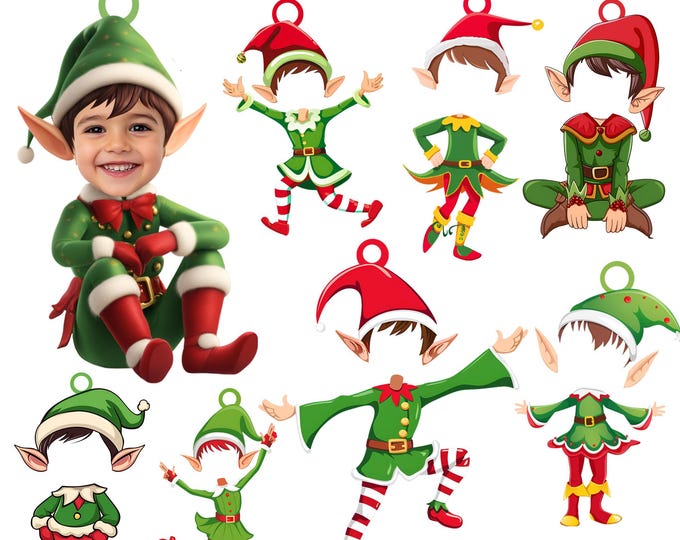 12x Christmas Add Your Own Elf Photo Face, DIY Elf Yourself PNG Bundle ...