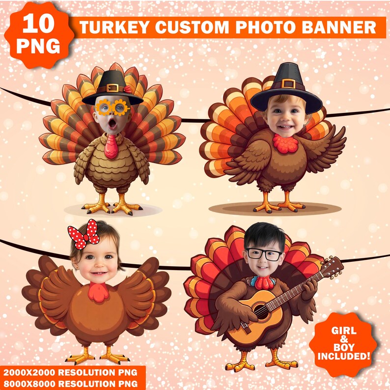 Add Your Own Custom Turkey Photo Face Banner, DIY Turkey Yourself Photo ...