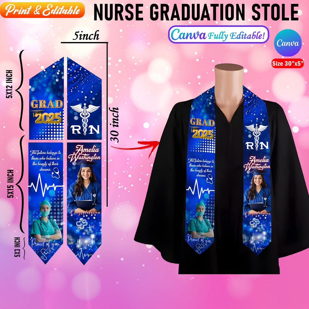 Nurse Graduation Stole Template for Nursing Class of 2025, Graduation ...