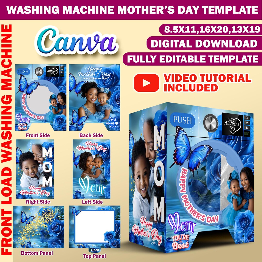 Mother's Day Washing Machine Gift Box Canva Template, DIY Foam Board ...
