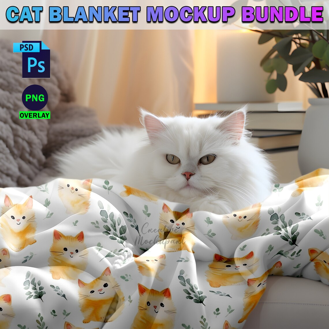 PSD Cat Blanket Mockup Bundle, 10 Flappy Kitty Blanket Mockup, Pet ...