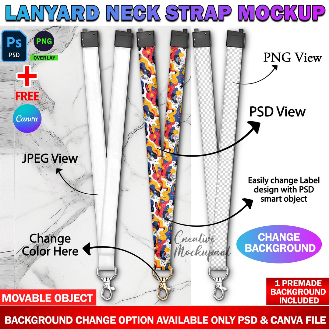Dye Sublimation Neck Lanyard Mockup, Lanyard Neck Strap Mockup, Insert ...