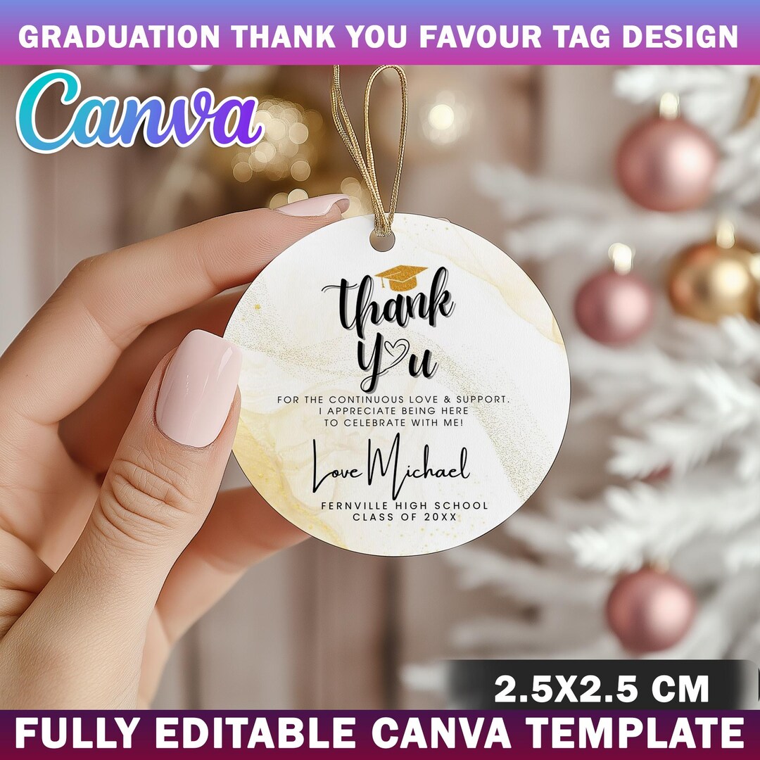 Editable Graduation Thank You Favor Tag Design, Canva Grad Favor Tag ...