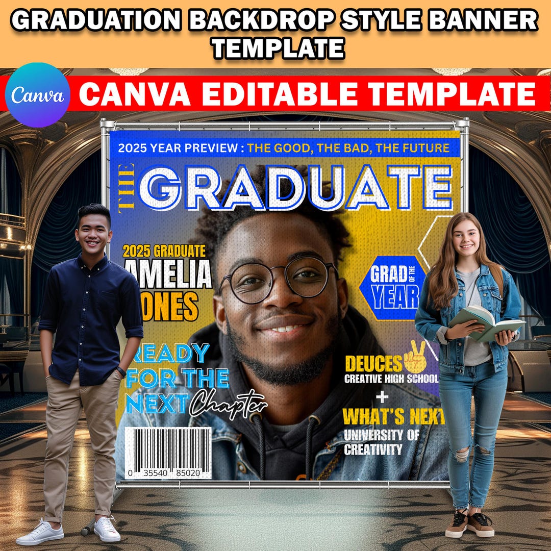 Graduation Magazine Style Backdrop Template, DIY Editable Canva ...