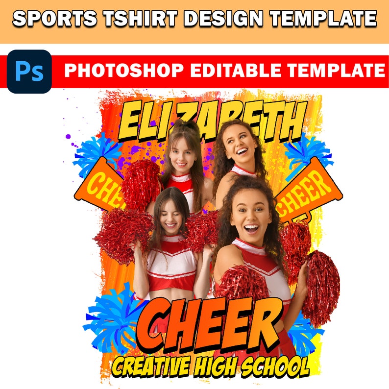 Cheerleader T Shirt Design Template, Sports T Shirt Design, Photoshop ...