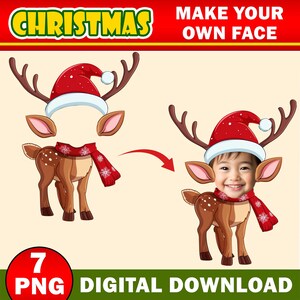 Christmas Add Your Own Photo Face, DIY Reindeer Yourself PNG Bundle ...