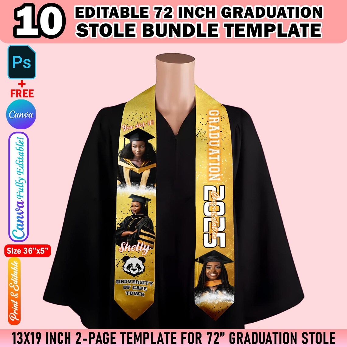 10X PSD Graduation Stole Template Design Bundle for Graduation Sash ...