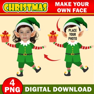 Christmas Elf With Gift Add Your Photo Face, DIY Elf Yourself PNG ...