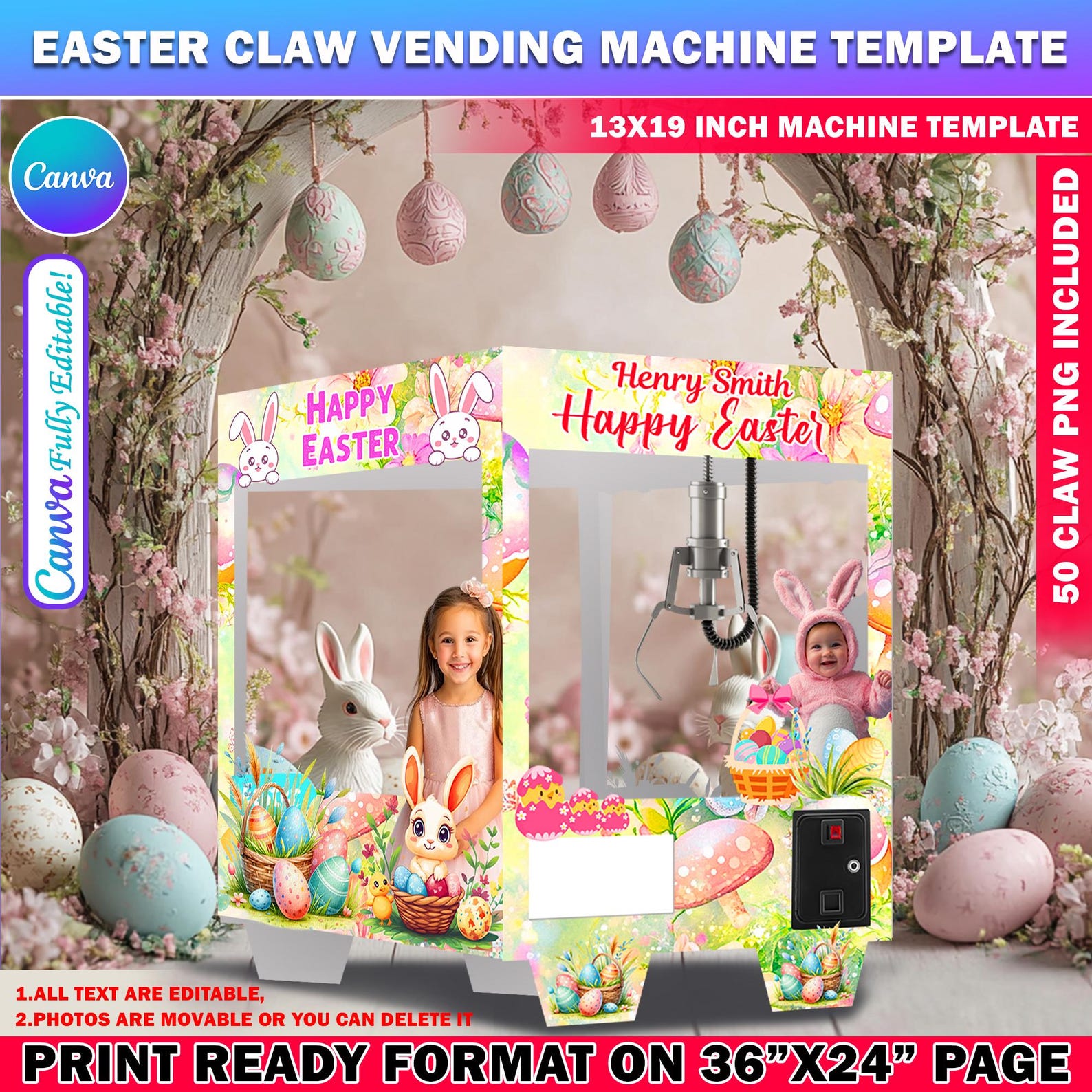 Editable Canva Easter Claw Vending Machine Template, 13 X 19 Easter ...