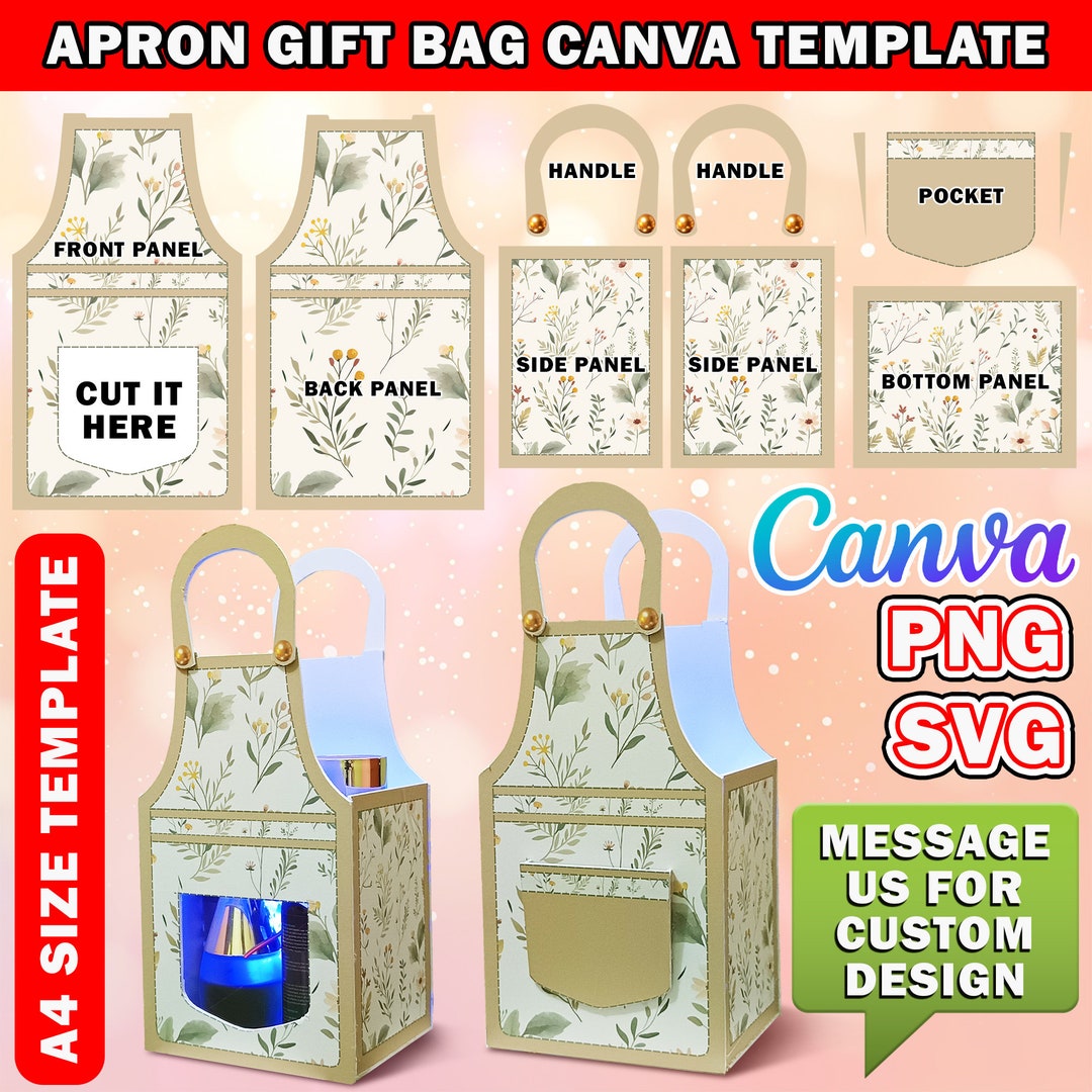 Apron Gift Bag Design Template, Canva Apron Shape Gift Bag Editable Design, Designer Handbag ...