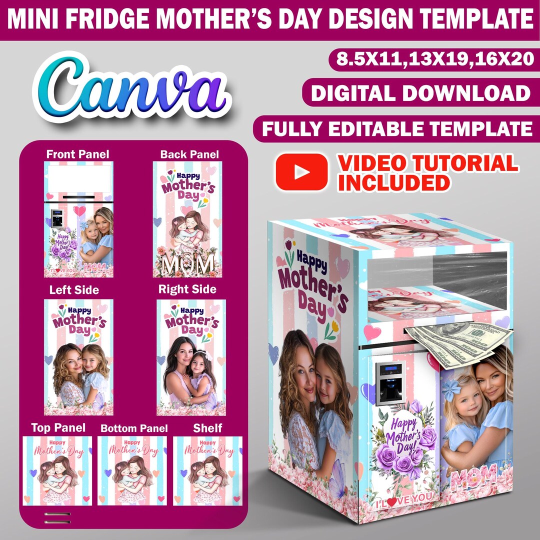 Mothers Day Mini Fridge Gift Box Canva Template, Foam Board Mother's ...