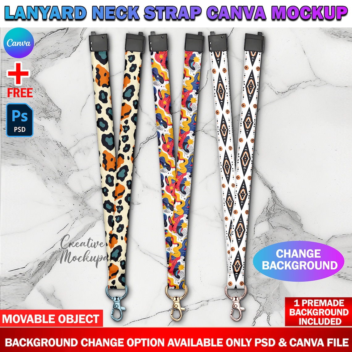 Canva Lanyard Neck Strap Mockup for Sublimation, Neck Lanyard Mockup ...