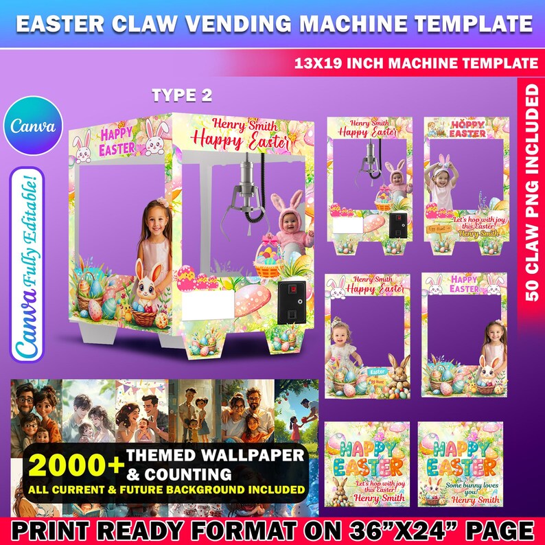Editable Canva Easter Claw Vending Machine Template, 13 X 19 Easter ...