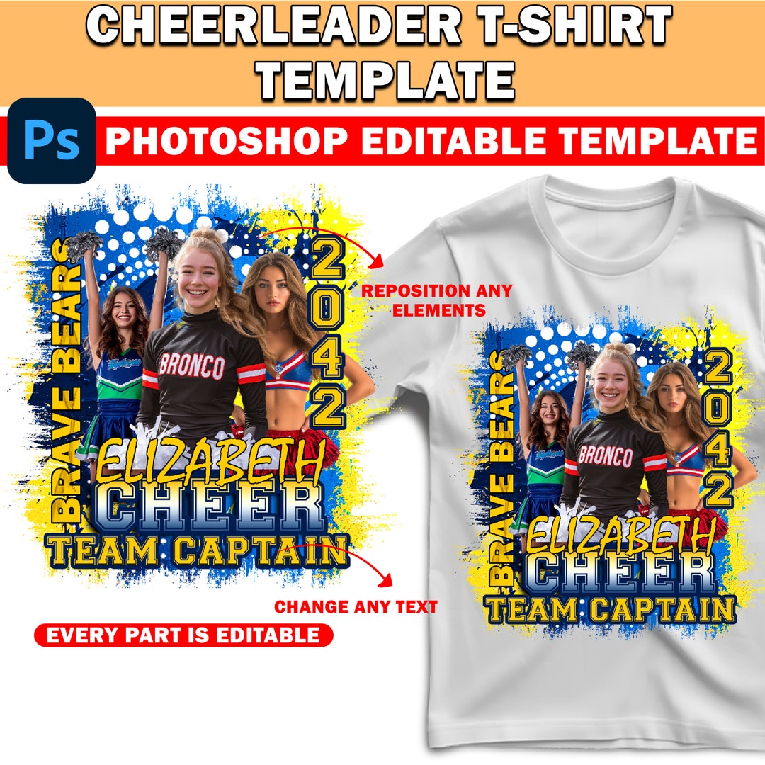 Cheer Leader T Shirt Template, Sports T Shirt Design, Photoshop ...