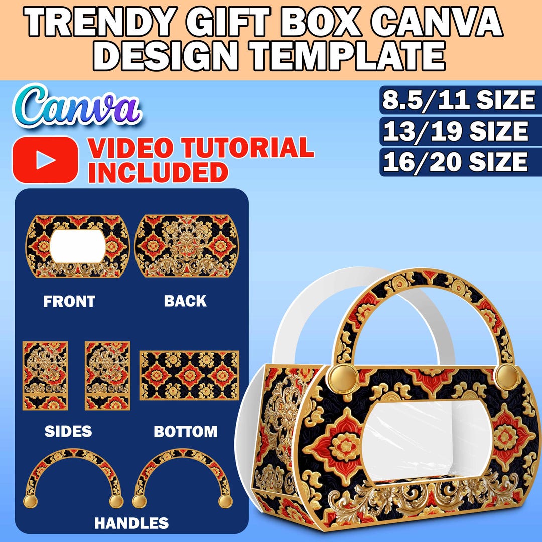 Trendy Hamper Bag Gift Bag Box Canva Template, DIY Designer Purse Gift ...