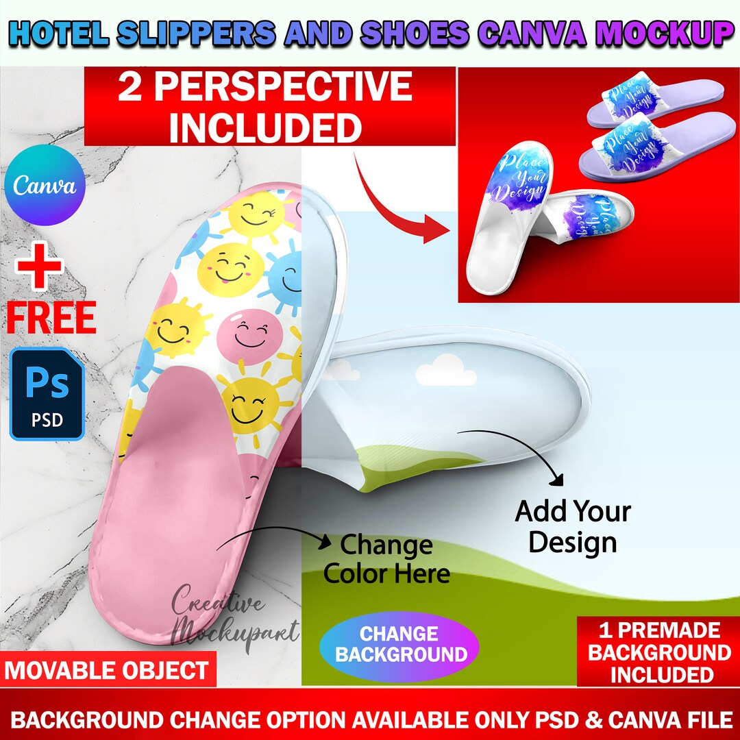 Canva Hotel Slippers Mockup, Bridge Slippers for Sublimation, House ...