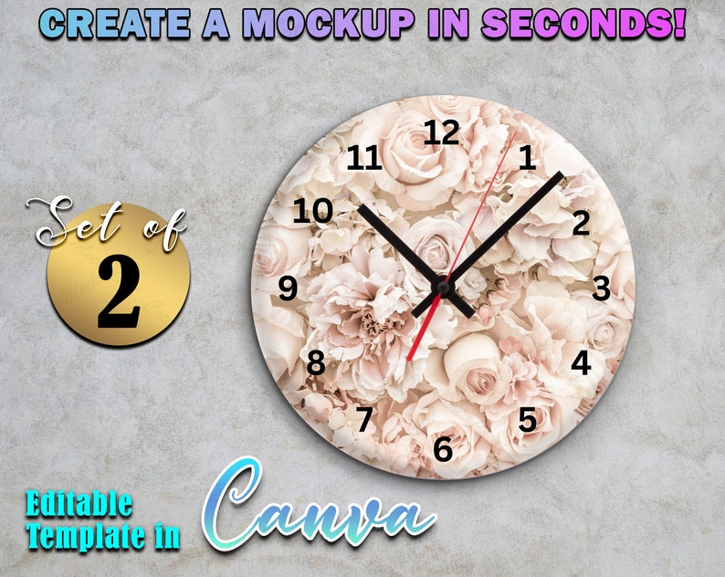 Canva Frame Dye Sublimation Round Glass Clock Mockup | Clock Canva ...