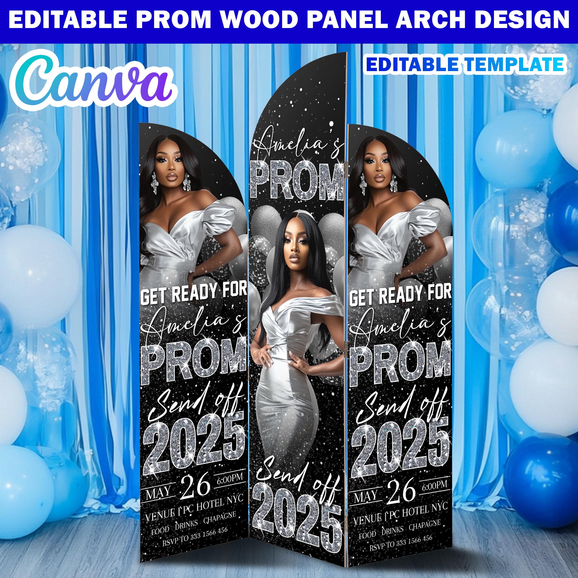 Prom Wooden Arch Panel Design Canva Backdrop Template, Editable Black ...