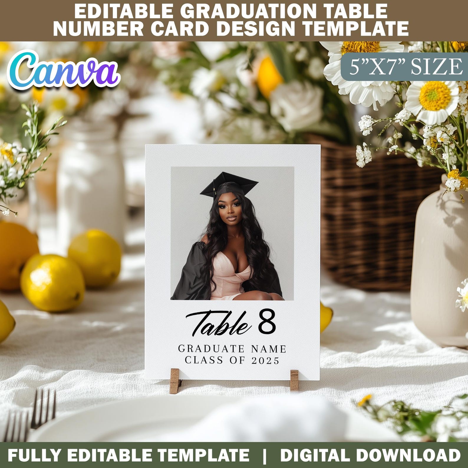 Editable Graduation Table Number Card Design Template, Simple Grad ...
