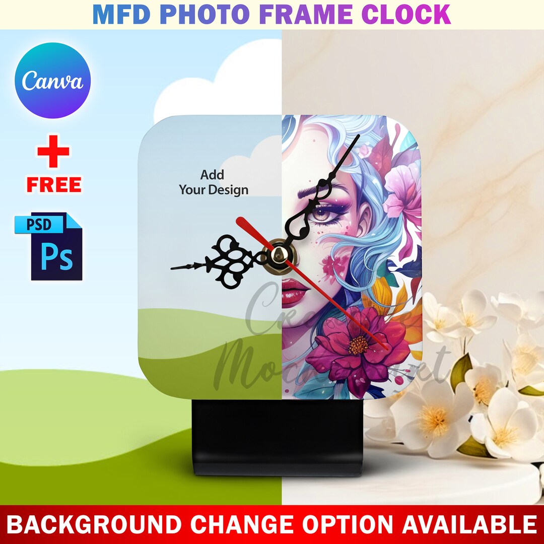Canva MFD Photo Frame Clock Mockup for Sublimation, Insert Your Own ...